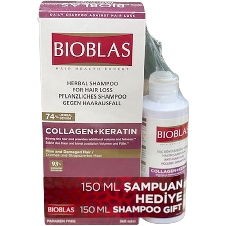 Buy Bioblas Collagen + Keratin Herbal Shampoo – 360 ml + 150 ml Online ...